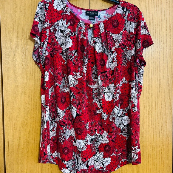 Liz Claiborne | Tops | Xl Tall Red Floral Blouse Liz Claiborne | Poshmark